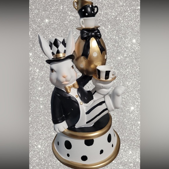 Holiday | Mad Hatter Easter Spring Black White Gold Bunny Egg Balancing ...